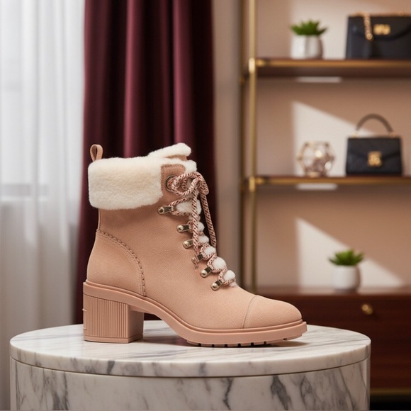 Shoes | Kate Spade Walker Fur Lace Up Suede Leather Boot Booties Light ...